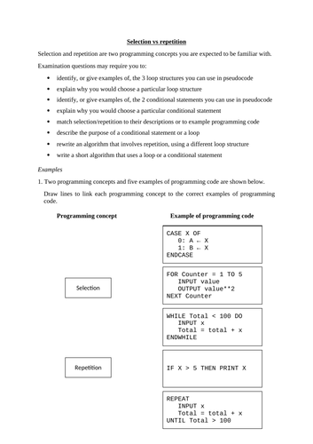Selection vs repetition (iGCSE Computer Science) | Teaching Resources Selection vs repetition (iGCSE Computer Science) | Teaching Resources
