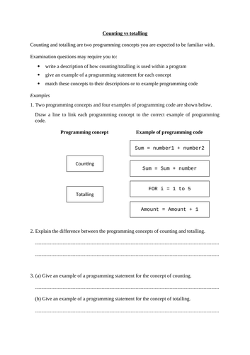Counting vs totalling (iGCSE Computer Science) | Teaching Resources Counting vs totalling (iGCSE Computer Science) | Teaching Resources