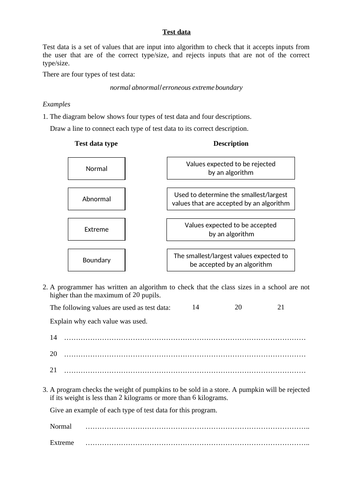 Test data (iGCSE Computer Science) | Teaching Resources Test data (iGCSE Computer Science) | Teaching Resources