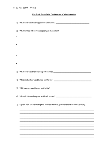 Edexcel History GCSE Nazi Germany Paper 3 Homework | Teaching Resources