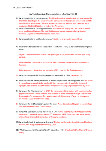 Edexcel GCSE History Nazi Germany Paper 3 Homework | Teaching Resources