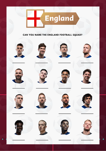 England FIFA World Cup Quiz Game Sheet with Answer Sheet. Football ...