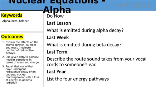 KS4 Science - Nuclear Equations Alpha | Teaching Resources