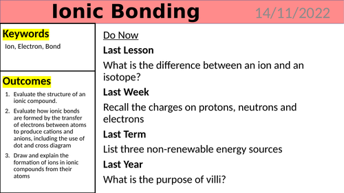 KS4 Science - Ionic Bonding | Teaching Resources