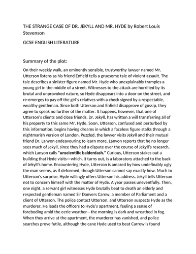 KEY VOCABULARY IN THE STRANGE CASE OF DR. JEKYLL AND MR. HYDE GCSE ...