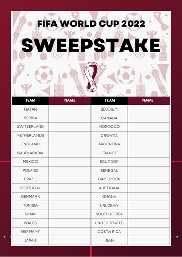FIFA Football World Cup 2022 Sweepstake Game/ Soccer Tournament. Qatar ...