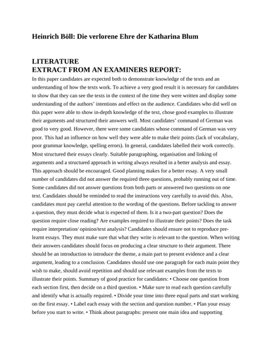 Revision Notes for German A Level - Studying Die Verlorene Ehre Der ...