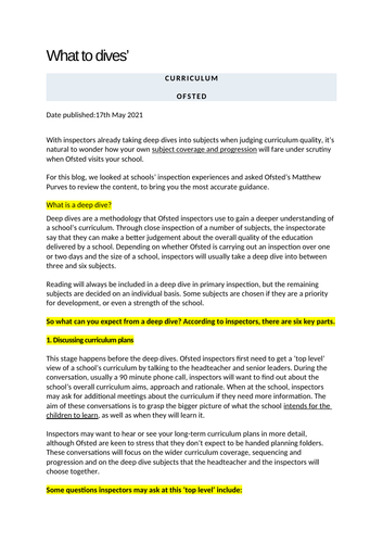Ofsted Deep Dive Latest | Teaching Resources Ofsted Deep Dive Latest | Teaching Resources