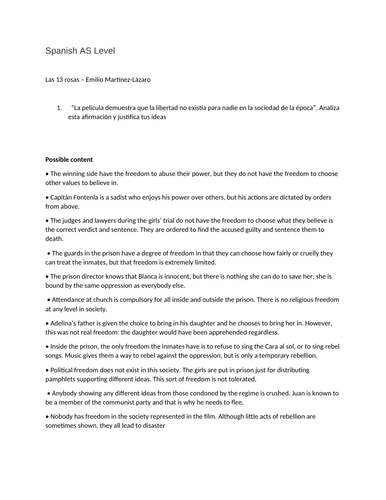 las 13 rosas A * A level Spanish revision notes - including bank of ...