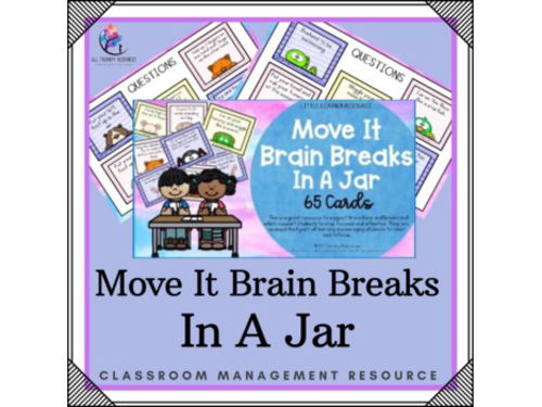 Move It Brain Break Cards In A Jar - 65 Cards - Preschool Kindergarten ...