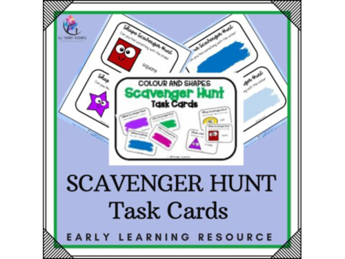 SCAVENGER HUNT Task Cards Colours and Shapes | Teaching Resources