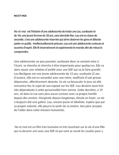 Revision Notes A LEVEL FRENCH No Et Moi | Teaching Resources