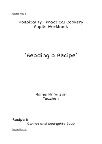 Reading a Recipe Booklet | Teaching Resources