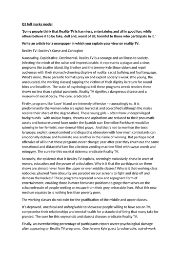Full marks essay: English Language Paper 2 Q5 | Teaching Resources Full marks essay: English Language Paper 2 Q5 | Teaching Resources
