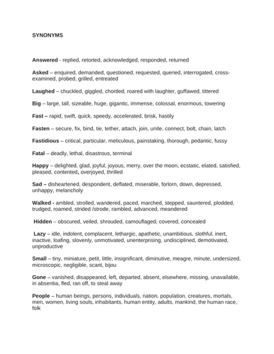 Introducing Synonyms - A LESSON PLAN - year 5 ENGLISH LANGUAGE ...