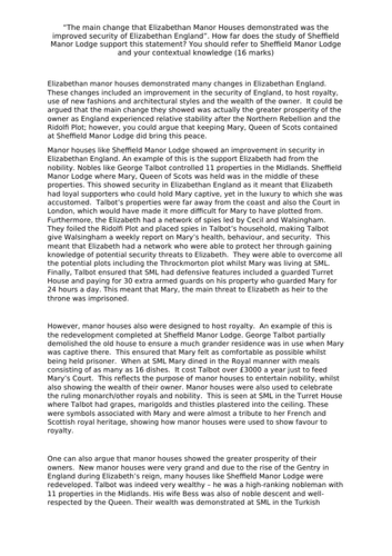 AQA Sheffield Manor Lodge model answer (HE 2023) | Teaching Resources