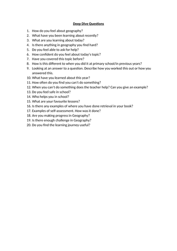 Geography Deep Dive Pupil Questions | Teaching Resources Geography Deep Dive Pupil Questions | Teaching Resources