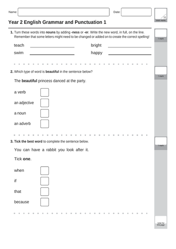 KS1 SATs Papers - Grammar and Punctuation Test | Teaching Resources
