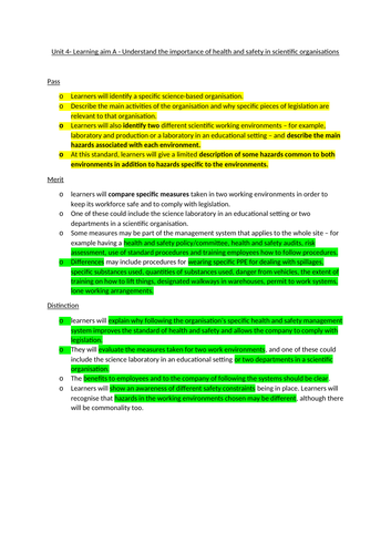 Unit 4- Learning aim A Checklist (2016) BTEC Applied science | Teaching ...