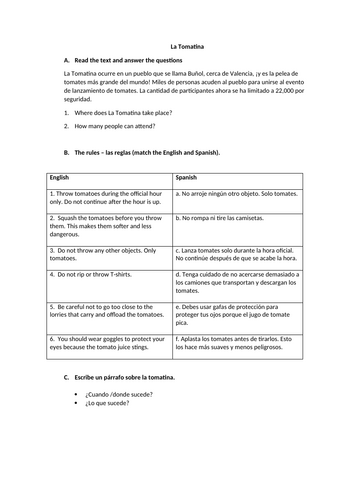 Spanish - La Tomatina | Teaching Resources