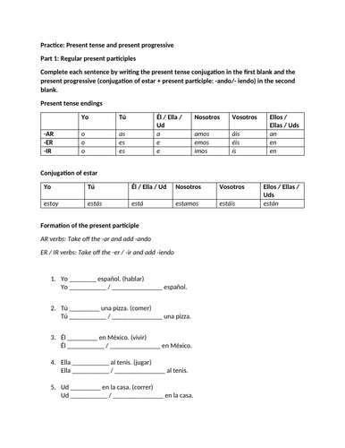 Present tense and present progressive practice | Teaching Resources