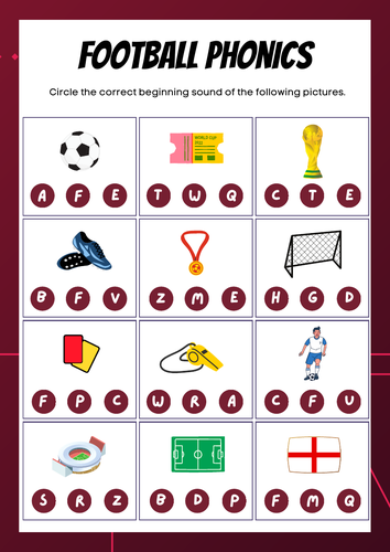 Football World Cup English Phonics Work Sheet. Primary - KS1 | Teaching ...