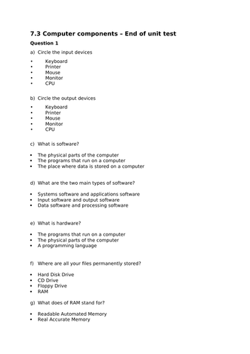 Computers assessment | Teaching Resources