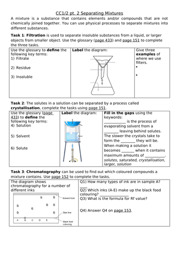 CC1/2 States of Matter & Mixtures Revision Sheet, Edexcel Combined ...