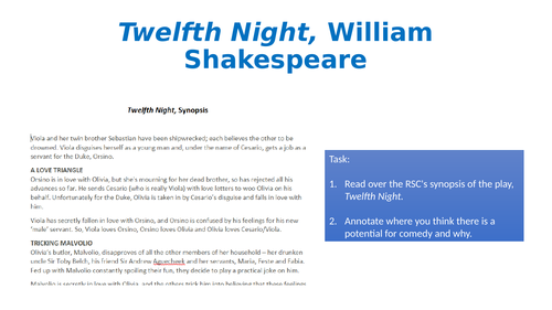 Twelfth Night Act 1 | Teaching Resources