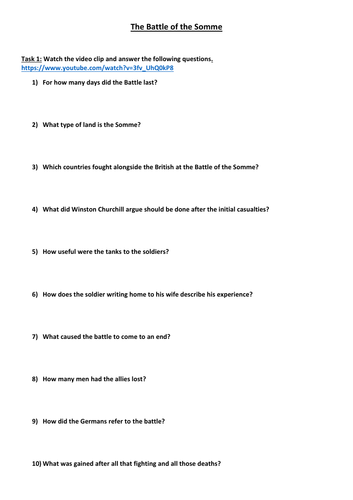 The Battle of the Somme | Teaching Resources