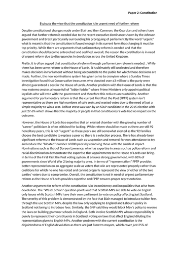 A* A-level Politics Essay - should constitution be changed | Teaching ...