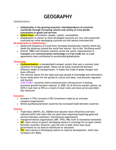 Edexcel A level Geography - Globalisation notes | Teaching Resources