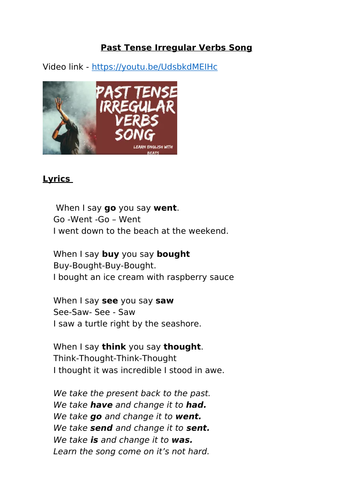 Past Tense Verbs Song | Teaching Resources