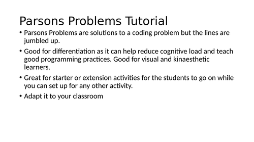 Parsons Problems Tutorial Teaching Resources 6876