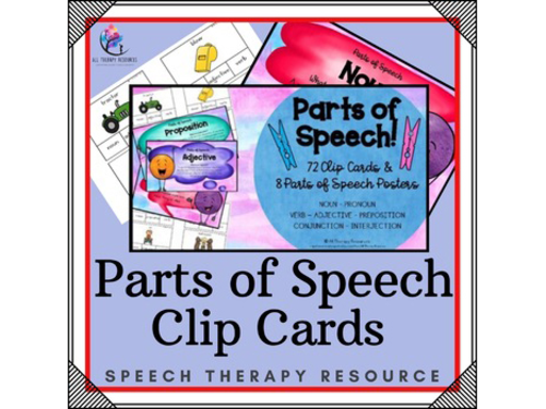 Set 1 - Parts of Speech Clip Cards and Posters - Grammar - Autism SPED ...