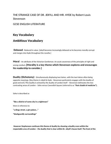 teacher resource introducing key vocabulary Dr. Jekyll and Mr. Hyde ...