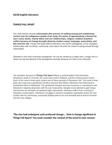 iGCSE ENGLISH LITERATURE NOTES ON THINGS FALL APART - A* ANALYSIS ...