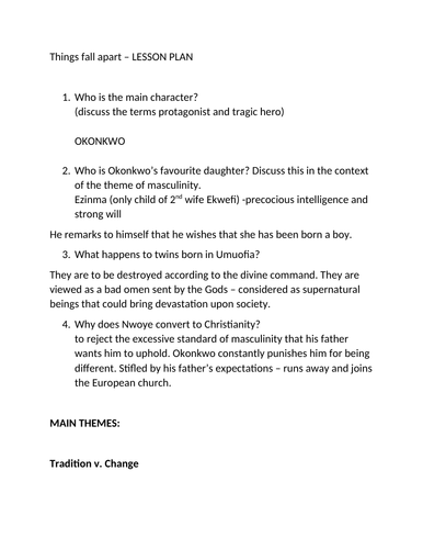 Teacher Resource iGCSE ENGLISH LITERATURE "Things Fall Apart" Themes ...
