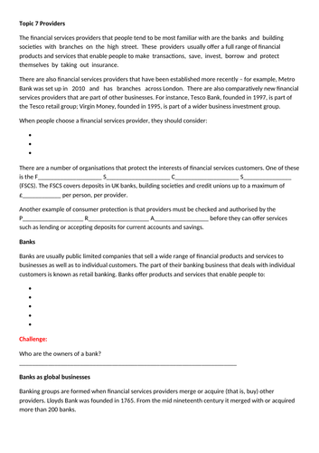 LIBF Unit 1 Topic 7 | Teaching Resources