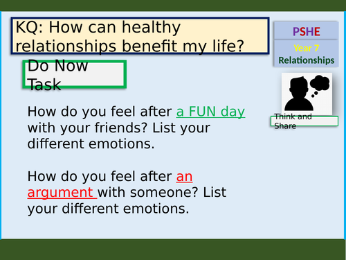 PSHE Healthy Relationships lesson Year 7 | Teaching Resources