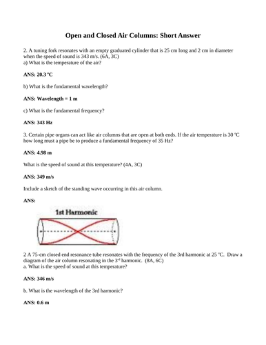 OPEN AIR COLUMNS and CLOSED AIR COLUMNS SHORT ANSWER Grade 11 Physics ...