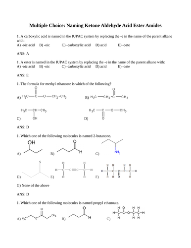NAMING ALDEHYDES, KETONES, ESTERS and AMIDES Multiple Choice Grade 12 ...