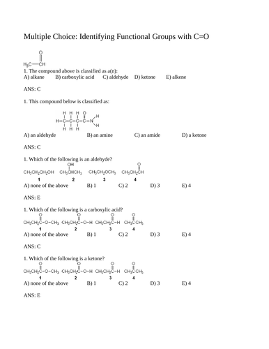 IDENTIFYING CARBONYL FUNCTIONAL GROUPS Multiple Choice Grade 12 ...
