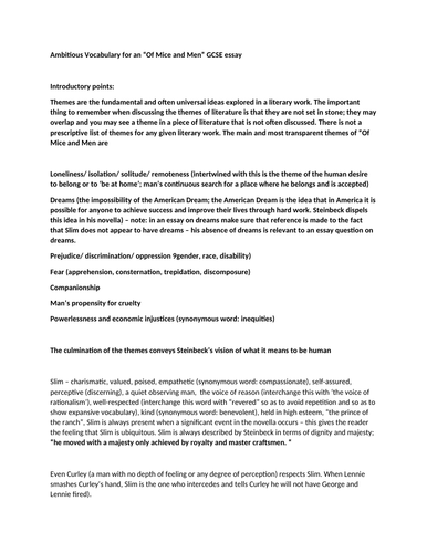 GCSE LESSON PLAN OF MICE AND MEN - using ambitious vocabulary in essay ...