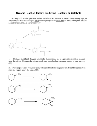 Predicting Reactants and Catalysts of ORGANIC REACTIONS Short Answer ...