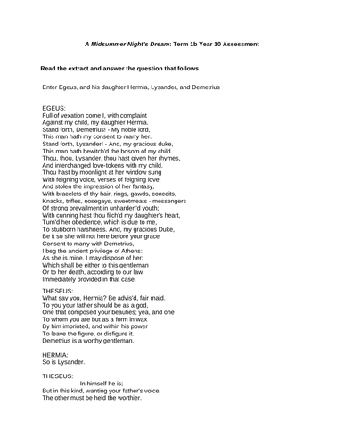 A Midsummer Night's Dream CIE Practice Question | Teaching Resources