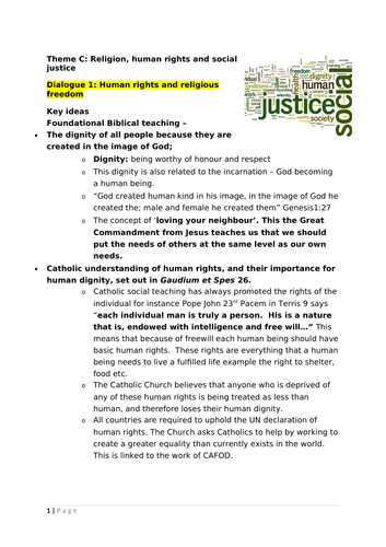 GCSE RE AQA Theme C Human Rights and Social Justice Revision Booklet ...