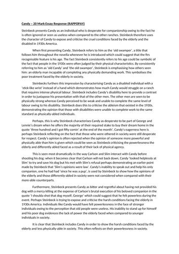 Of Mice and Men - Candy Exemplar Essay | Teaching Resources
