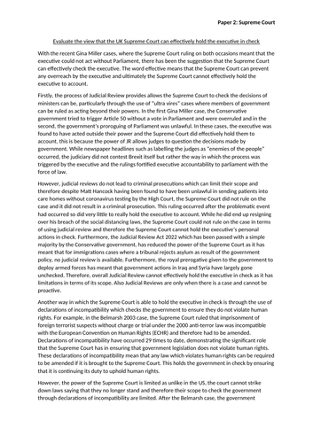 A* A-level Politics Essay - Supreme Court power over executive | Teaching Resources
