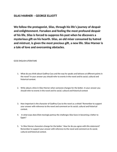 GCSE ENGLISH LITERATURE - revision sheet Silas Marner | Teaching Resources